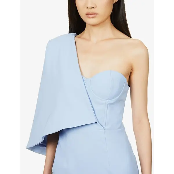 Lavish Alice Cape One-Shoulder Stretch-Crepe Midi Dress - Light Blue |  Editorialist