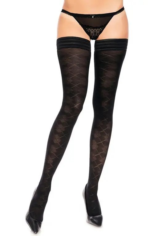 GLAMORY HOSIERY Dune50 Argyle Stockings - Black