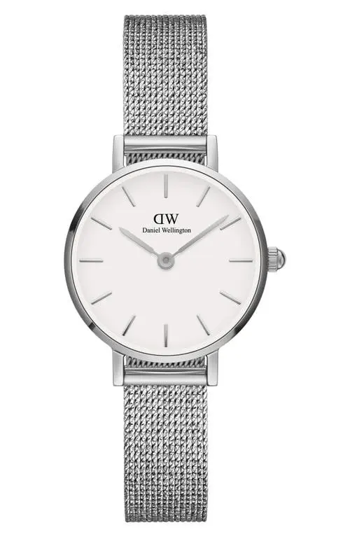 DANIEL WELLINGTON Melrose Mesh Strap Watch - Silver/ White