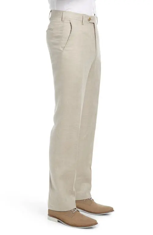 Berle Flat Front Linen Trousers - Natural