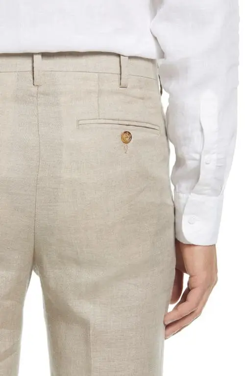 Berle Flat Front Linen Trousers - Natural