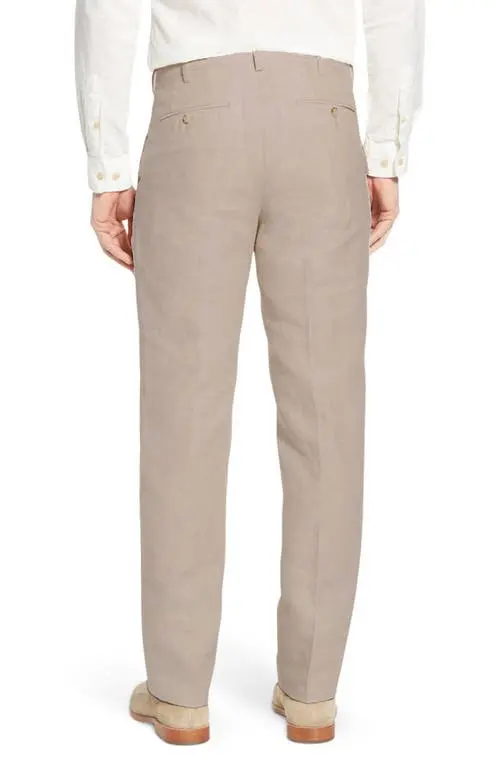 Berle Flat Front Linen Trousers - Natural