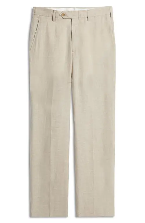 Berle Flat Front Linen Trousers - Tan
