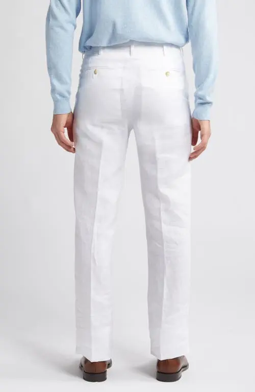 Berle Flat Front Linen Trousers - White