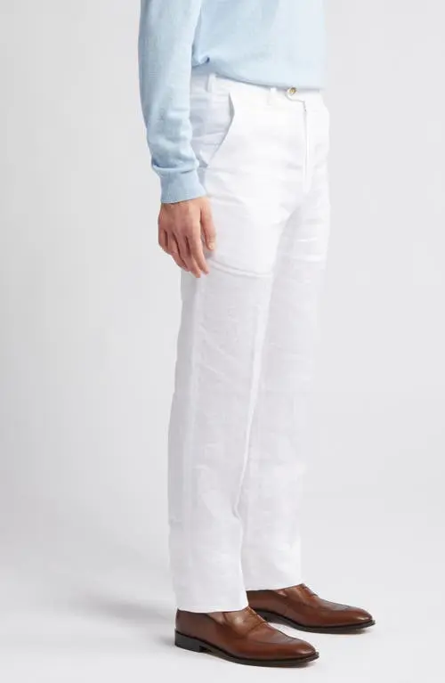 Berle Flat Front Linen Trousers - White