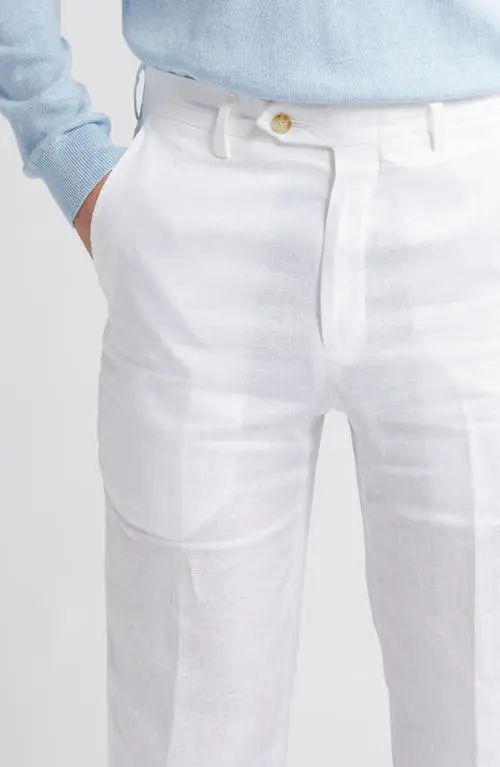 Berle Flat Front Linen Trousers - White