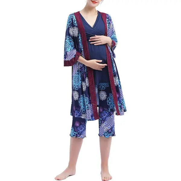 KIMI + KAI Natalie 3-piece Maternity/nursing Pajama Set - Multicolored