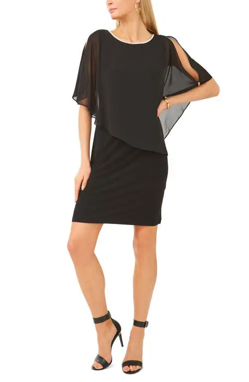 Chaus Overlay Short Sleeve Dress With Crisscross Back