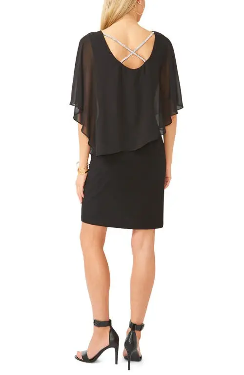 Chaus Overlay Short Sleeve Dress With Crisscross Back
