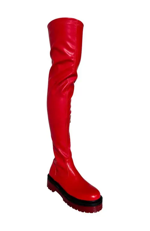 AZALEA WANG Euro Platform Over The Knee Boot - Red