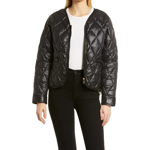 Via Spiga V-neck Quilted Water Resistant Jacket - Black