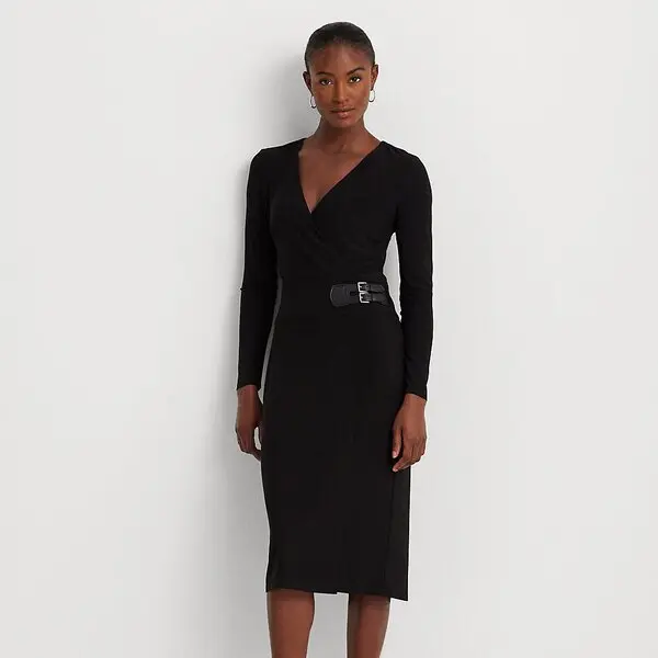 Ralph Lauren Buckled Jersey Faux-wrap Dress - Black