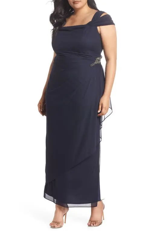Alex Evenings Embellished Cold Shoulder Gown