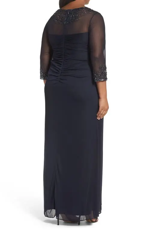 Alex Evenings Beaded Illusion Neck A-line Gown
