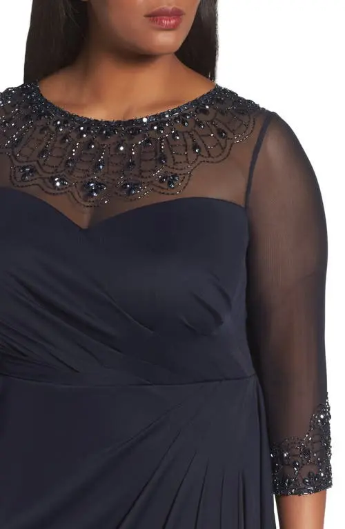 Alex Evenings Beaded Illusion Neck A-line Gown