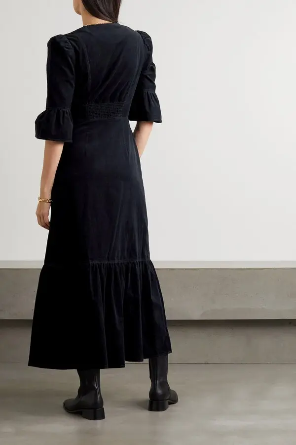Cefinn Daphne Fluted Cotton-Corduroy Midi Dress In Blue - 50% Off |  Editorialist