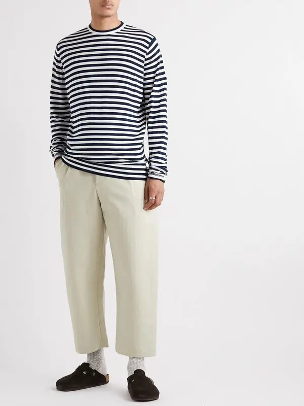 John Smedley Lou Dalton Striped Merino Wool Sweater L In Blue - 50 