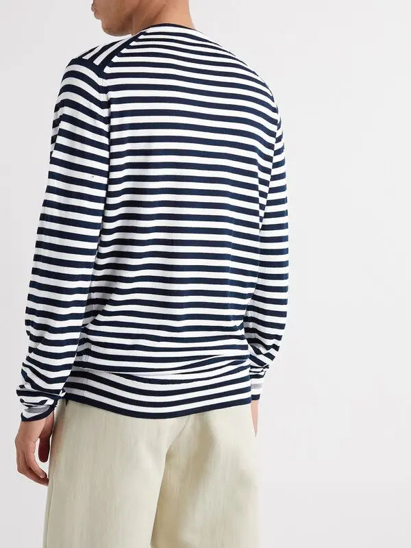 John Smedley Lou Dalton Striped Merino Wool Sweater L In Blue - 50 