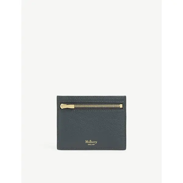 Mulberry Green Grained Leather Zipped Card Holder - Mulberry Green
