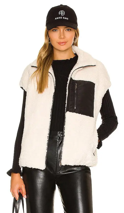 Adrienne Landau Faux Lamb Vest - Black & Off White