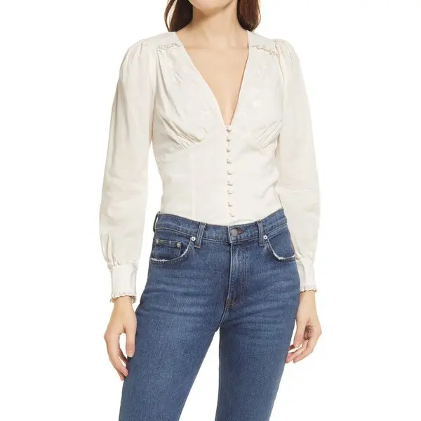 REFORMATION Lawrence Organic Cotton Blouse - Cream