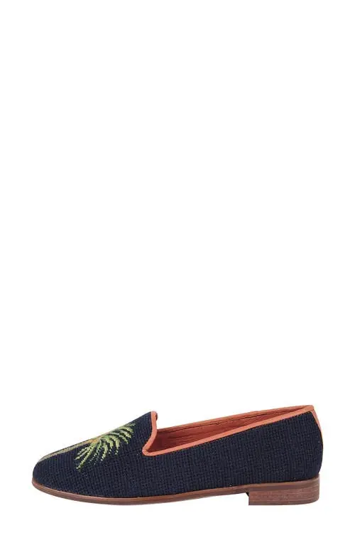 BYPAIGE By Paige Needlepoint Palm Tree Flat - Navy
