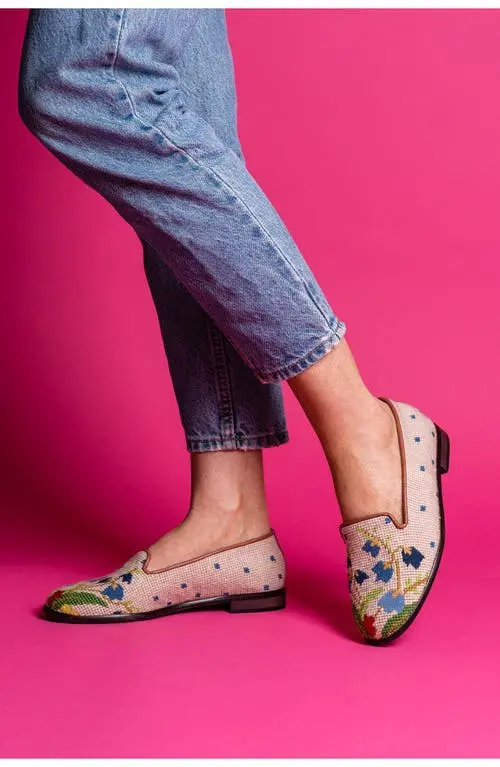 BYPAIGE By Paige Needlepoint Bluebell Bouquet Flats - Sand/blue