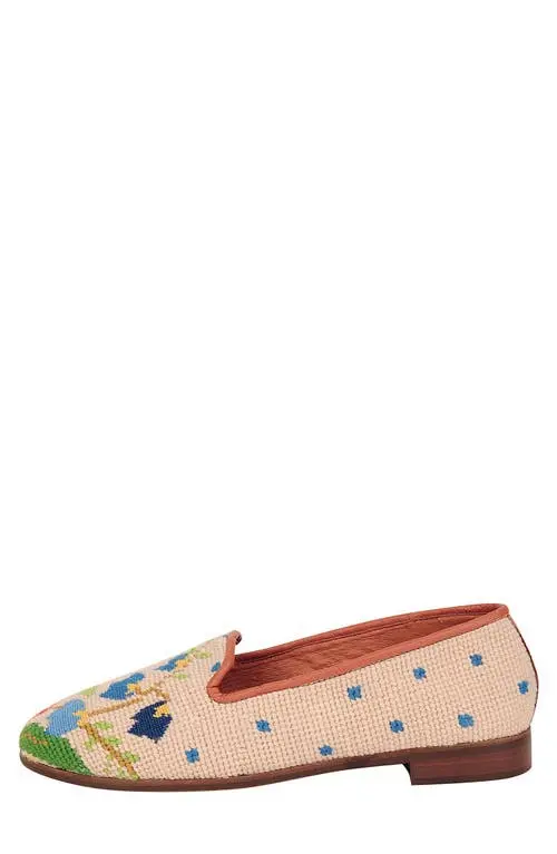 BYPAIGE By Paige Needlepoint Bluebell Bouquet Flats - Sand/blue
