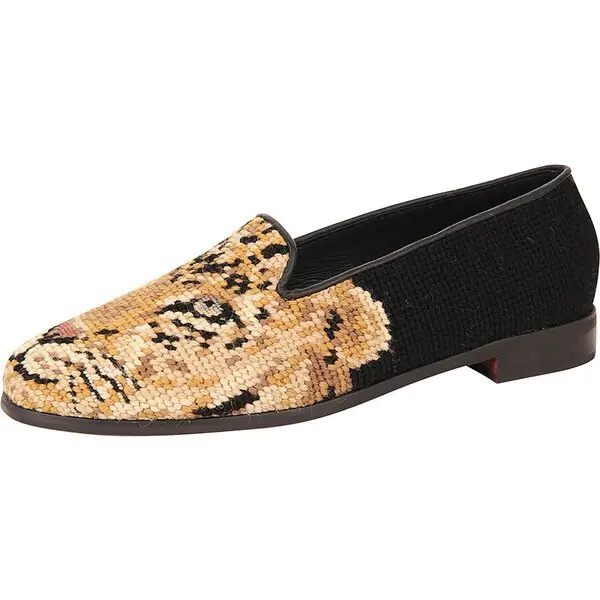BYPAIGE By Paige Needlepoint Big Cat Flat - Black