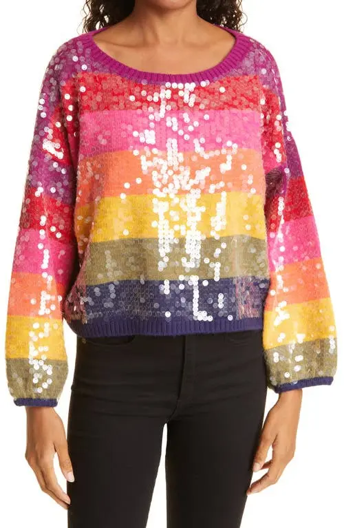 Farm Rio Stripe Sequin Sweater