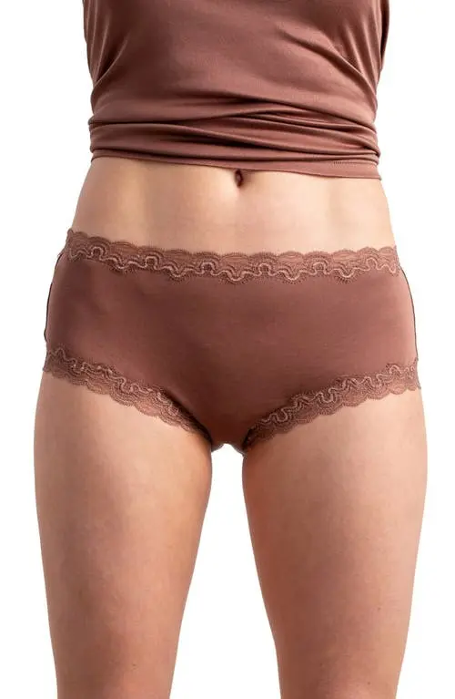 Uwila Warrior Soft Silk Lace Trim Silk Briefs - Toffee