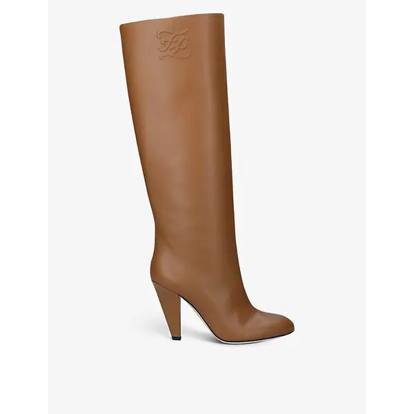 Fendi Logo-embossed Leather Knee-high Boots - Tan
