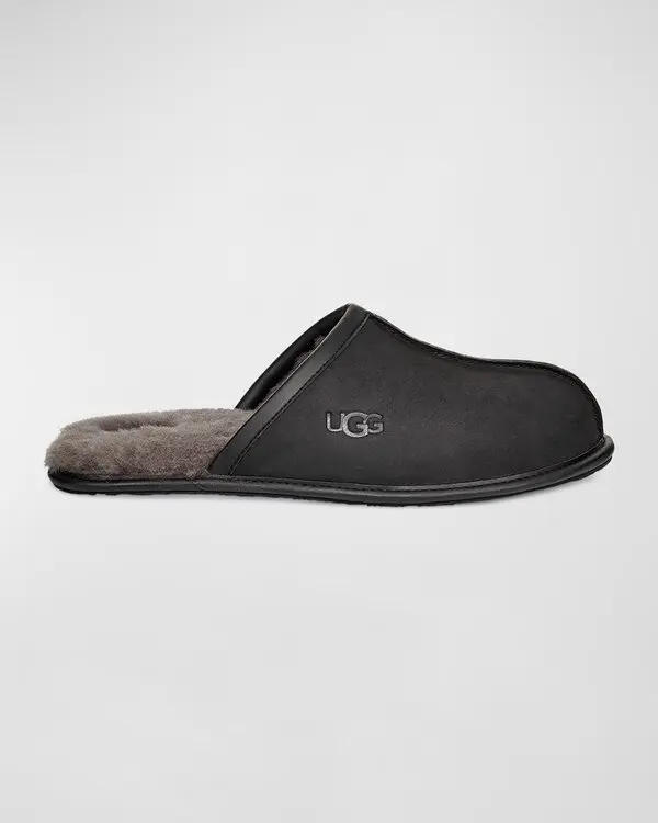 UGG Scuff Leather Mule Slippers With Wool Lining - Black