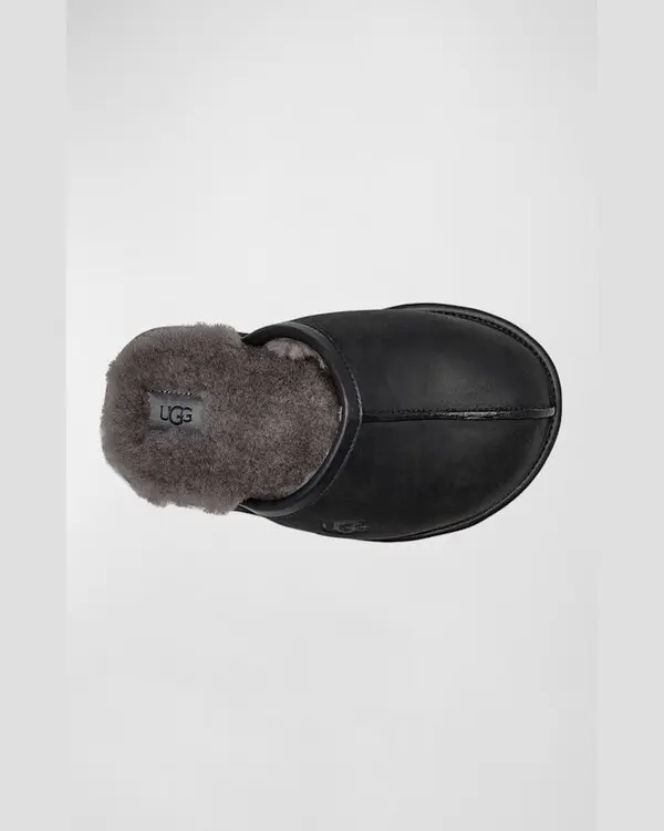 UGG Scuff Leather Mule Slippers With Wool Lining - Black