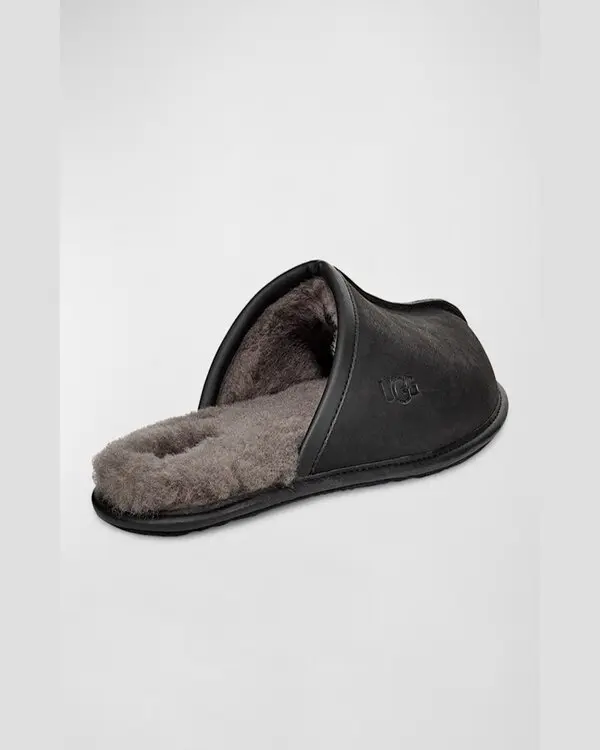 UGG Scuff Leather Mule Slippers With Wool Lining - Black