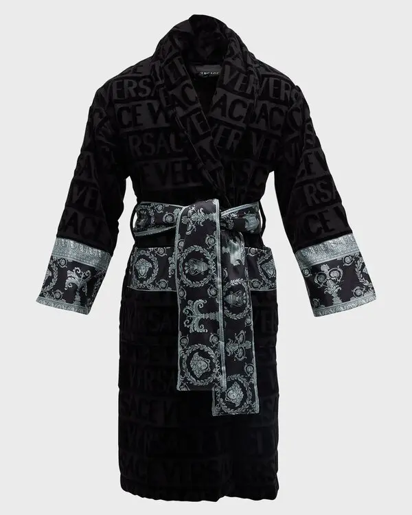 Versace Bride Embroidered Baroque Bathrobe Black Pattern