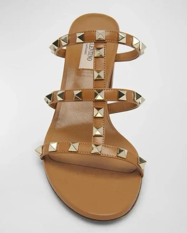 Valentino Garavani Rockstud Caged 60mm Slide Sandals - Brown