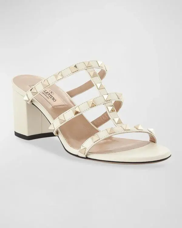 Valentino Garavani Rockstud Caged 60mm Slide Sandals - Light Ivory
