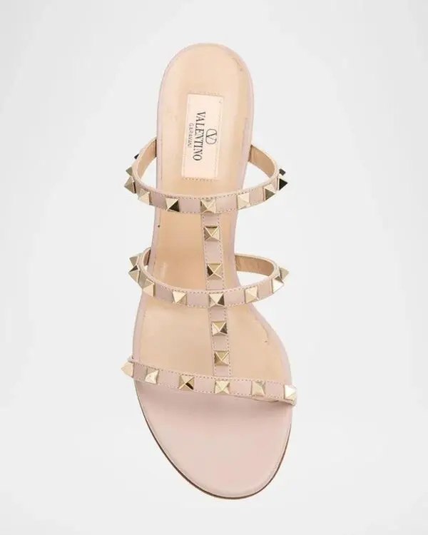 Valentino Garavani Rockstud Caged 60mm Slide Sandals - Poudre
