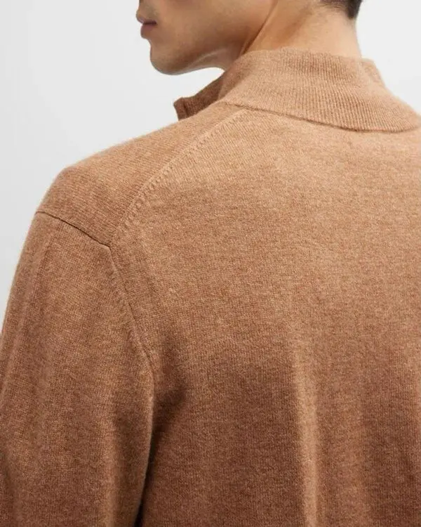 Neiman Marcus Wool-cashmere Quarter-zip Sweater - Camel
