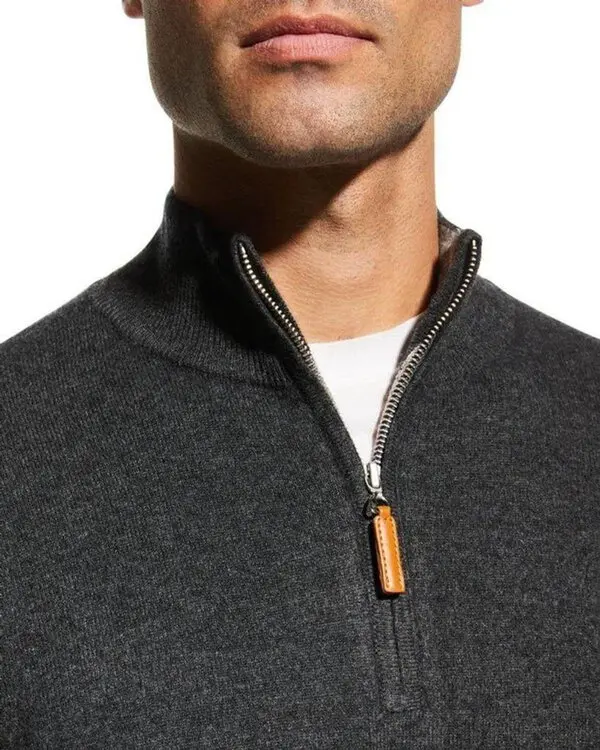 Neiman Marcus Wool-cashmere Quarter-zip Sweater - Dark Grey