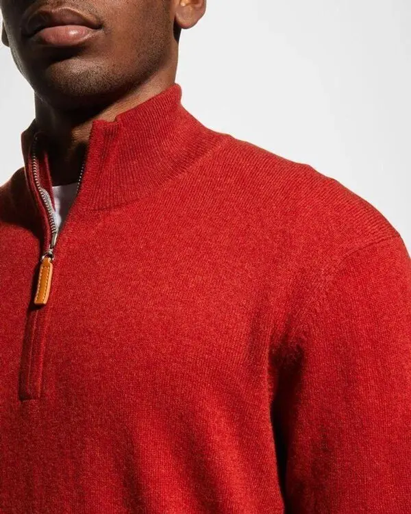 Neiman Marcus Wool-cashmere Quarter-zip Sweater - Orange