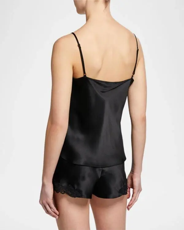 Christine Lingerie Bijoux Short Lace-trim Silk Pajama Set - Black