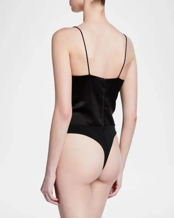 Alice + Olivia Harmon Satin Bodysuit - Black