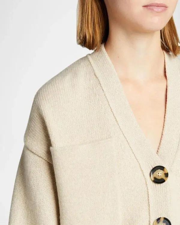 Proenza Schouler Solid Cropped Cashmere Cardigan - Oatmeal