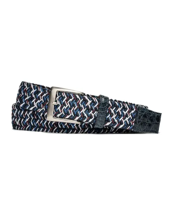 W.KLEINBERG Sport Stretch Belt With Crocodile Trim - Marine