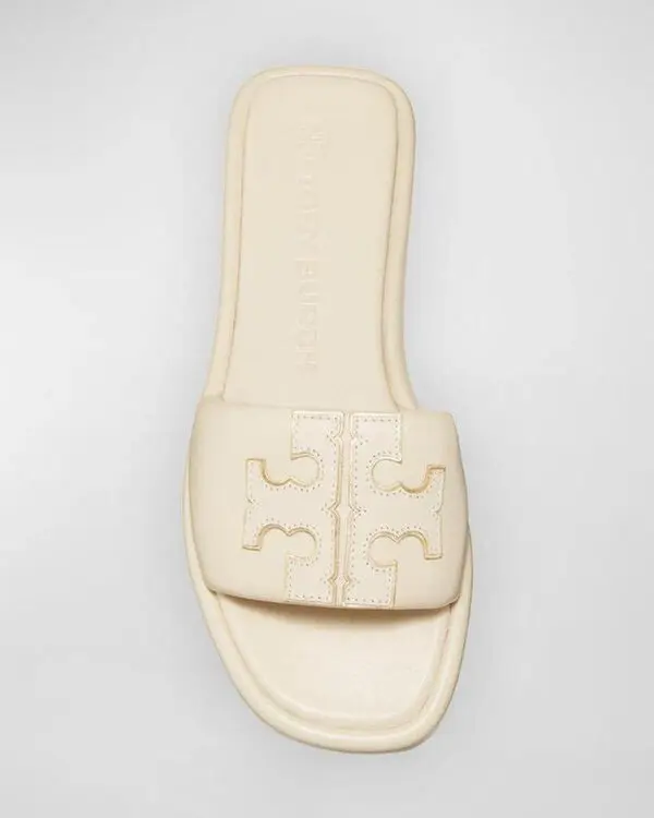 Tory Burch Double T Leather Medallion Slide Sandals - Dulce De Leche