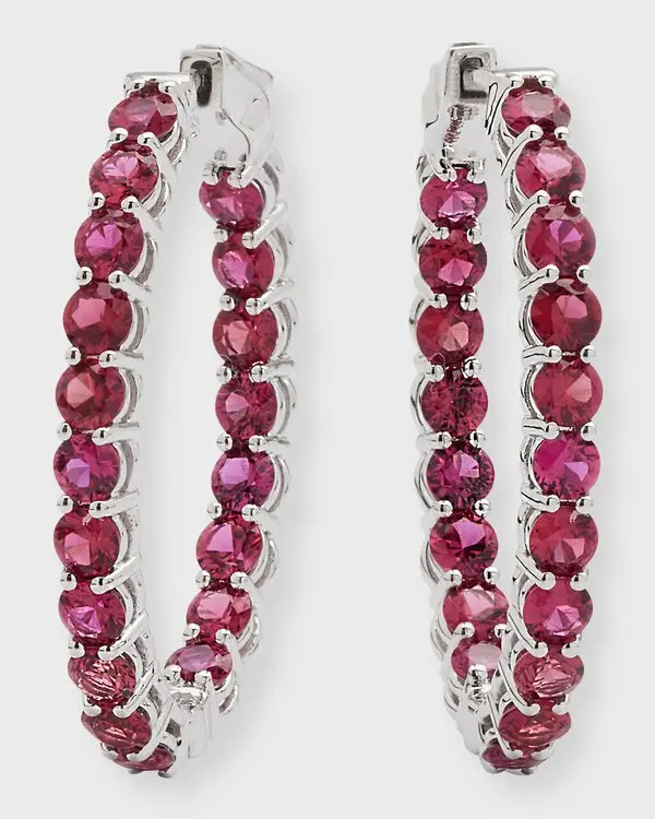 Neiman Marcus 18k Ruby Hoop Earrings - White Gold