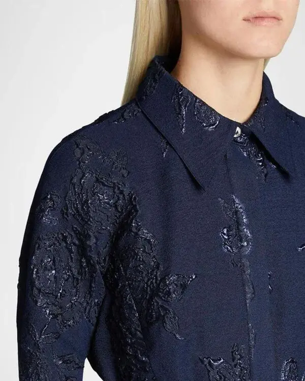 Rickie Freeman For Teri Jon Metallic Jacquard Shirtdress - Navy