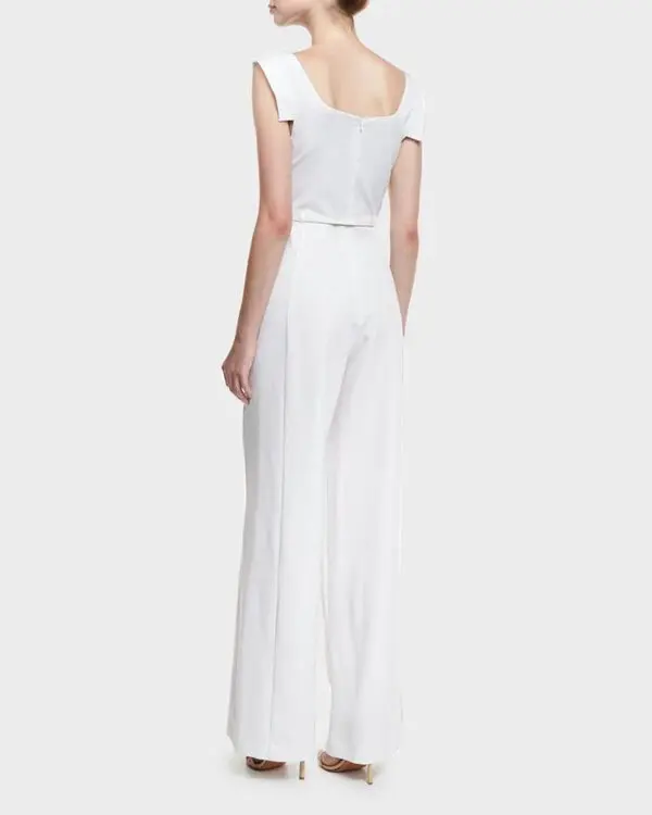 Black Halo Jackie Belted Wide-leg Jumpsuit - White